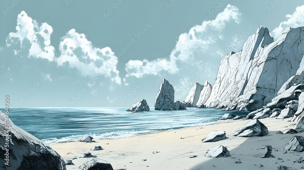 Movie Storyboard: A detailed movie storyboard with coastal and rocky ...