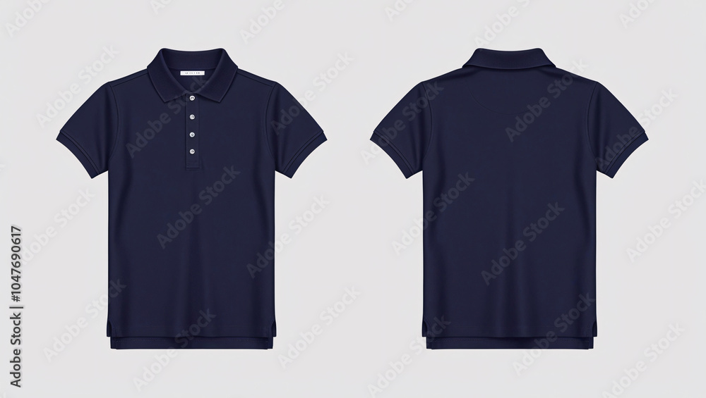 shirt mockup, front and backview, set of plain navy blue polo shirt ...