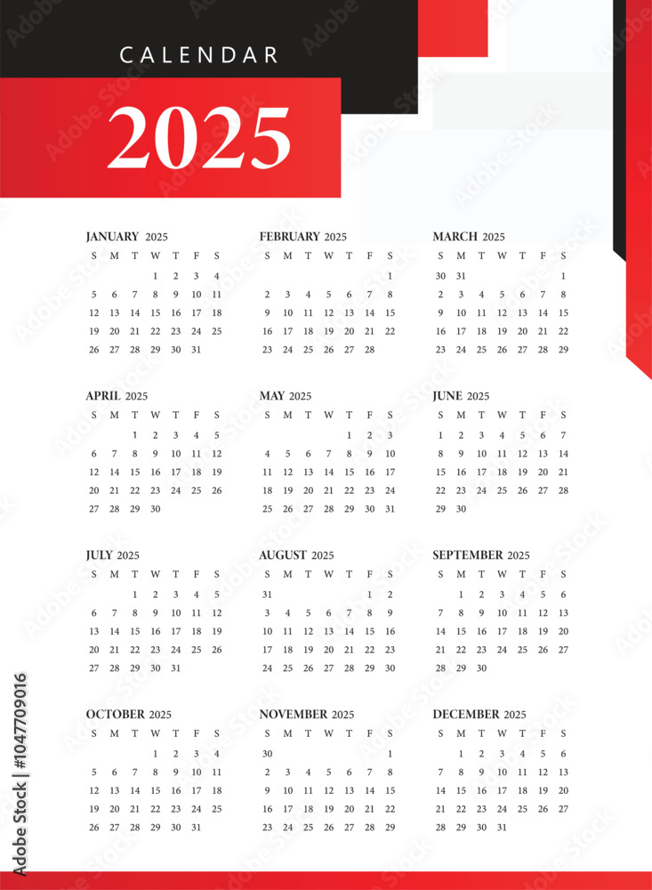 Calendar 2025, Calendar Set for 2025 year, Minimalist clean square ...