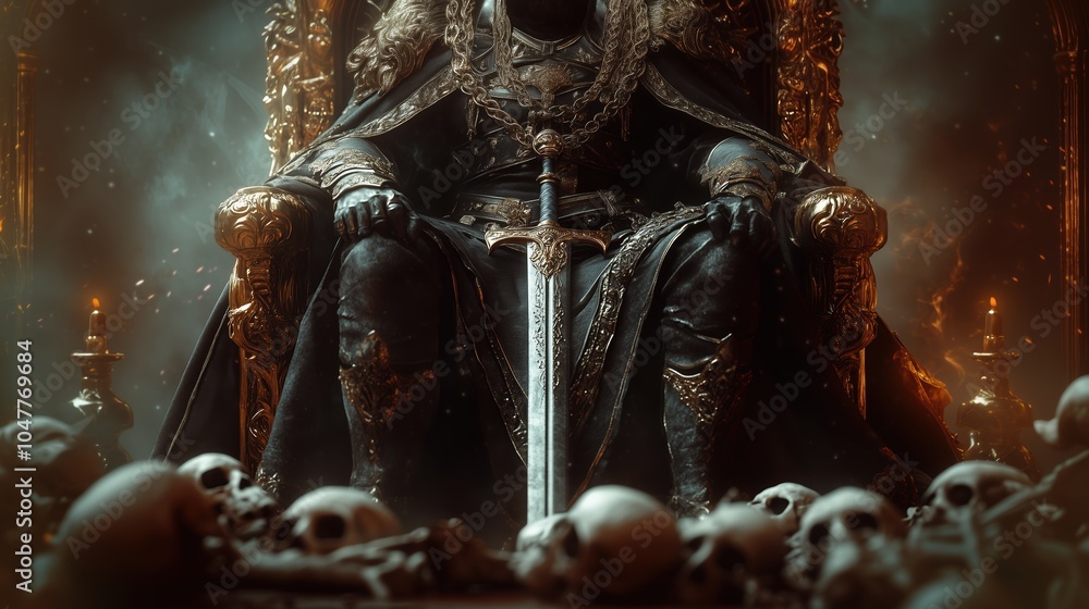 king sitting on a throne a regal sword lying across his lap, and ...