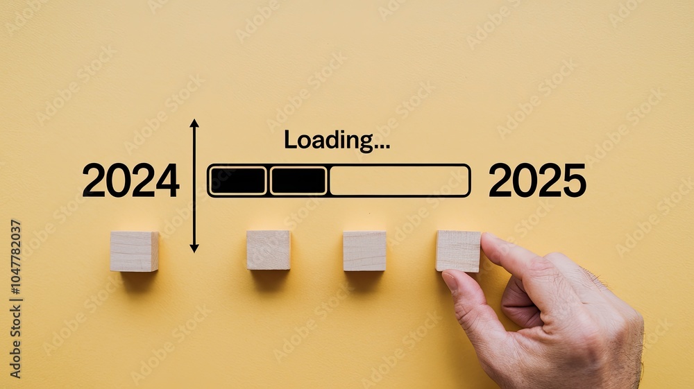 Progress loading indicator from 2024 to 2025 on vibrant yellow ...