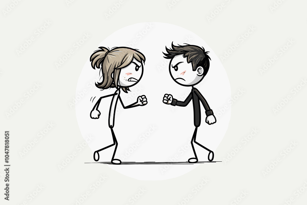 Cartoon stick figure drawn couple having a heated argument and very ...