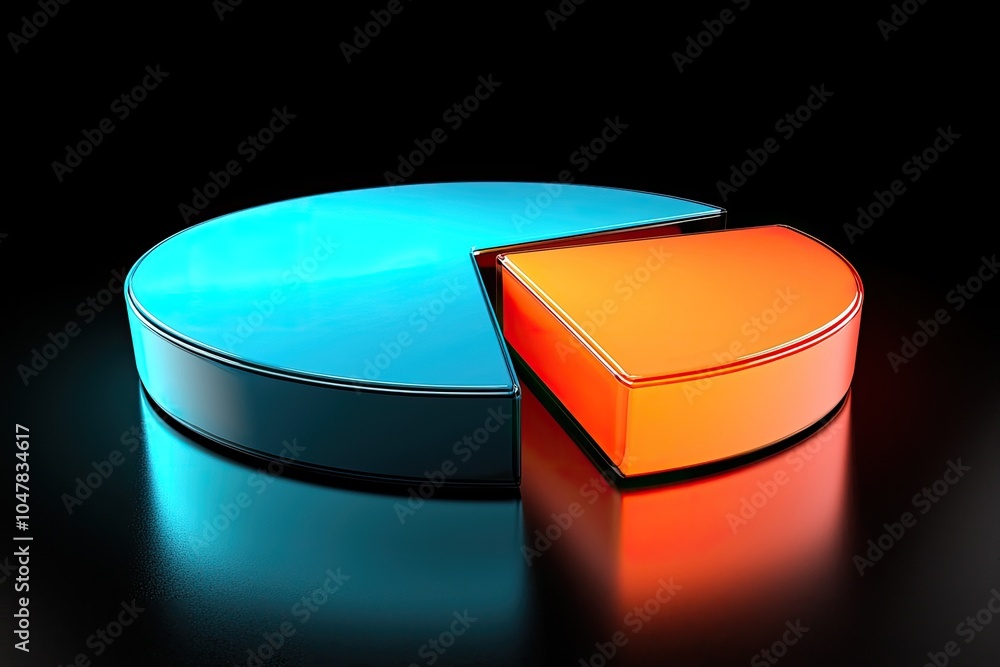 Vibrant 3D pie chart with blue and orange segments, suitable for data ...