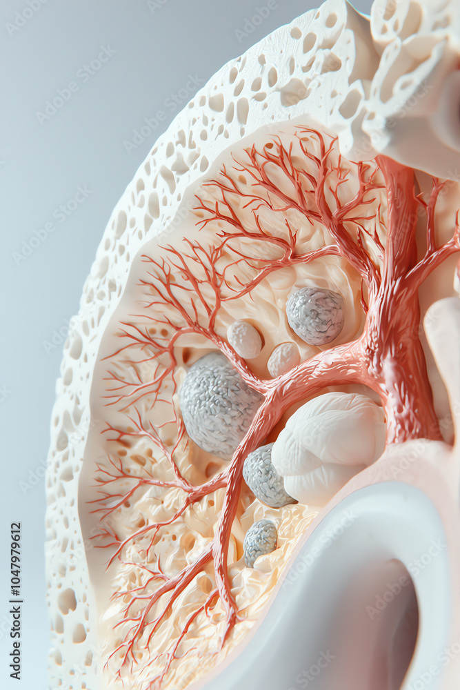 Intricate cross-section of lung anatomy highlighting vascular ...