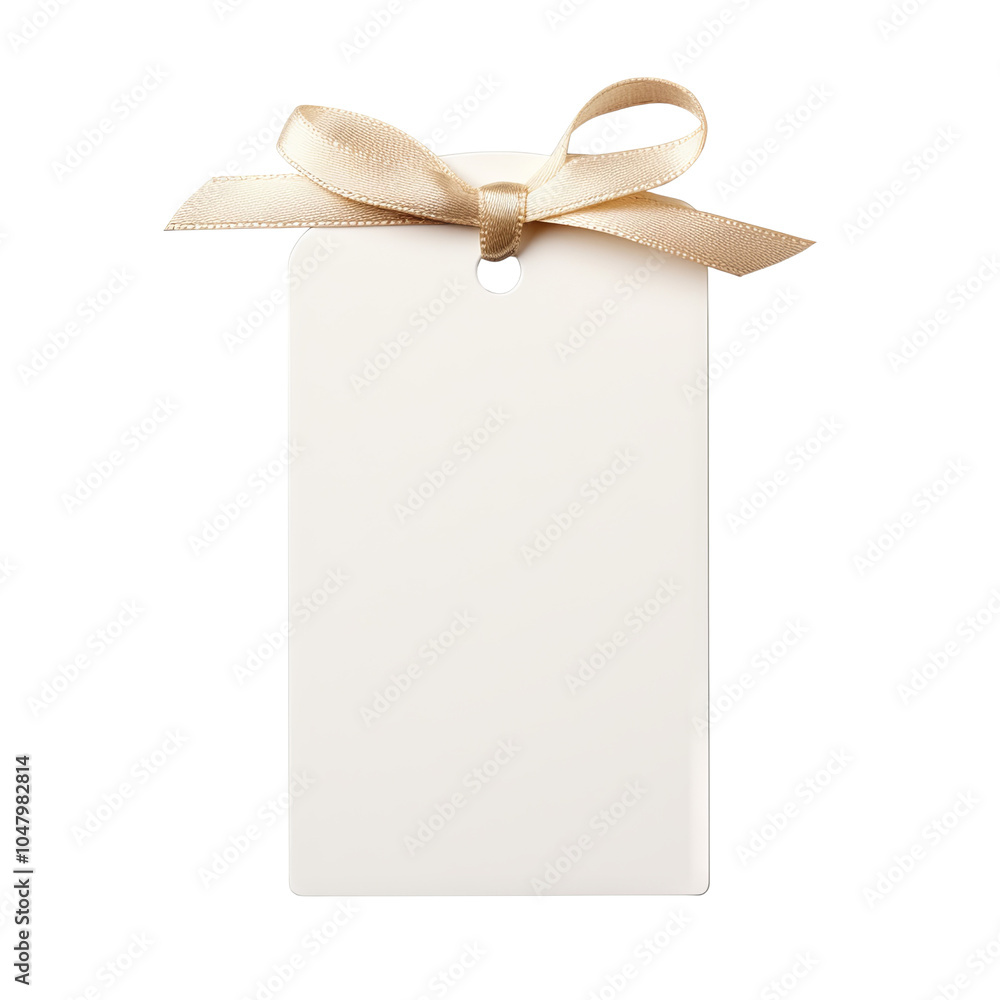 blank white gift tag with bow isolated on transparent background cutout ...