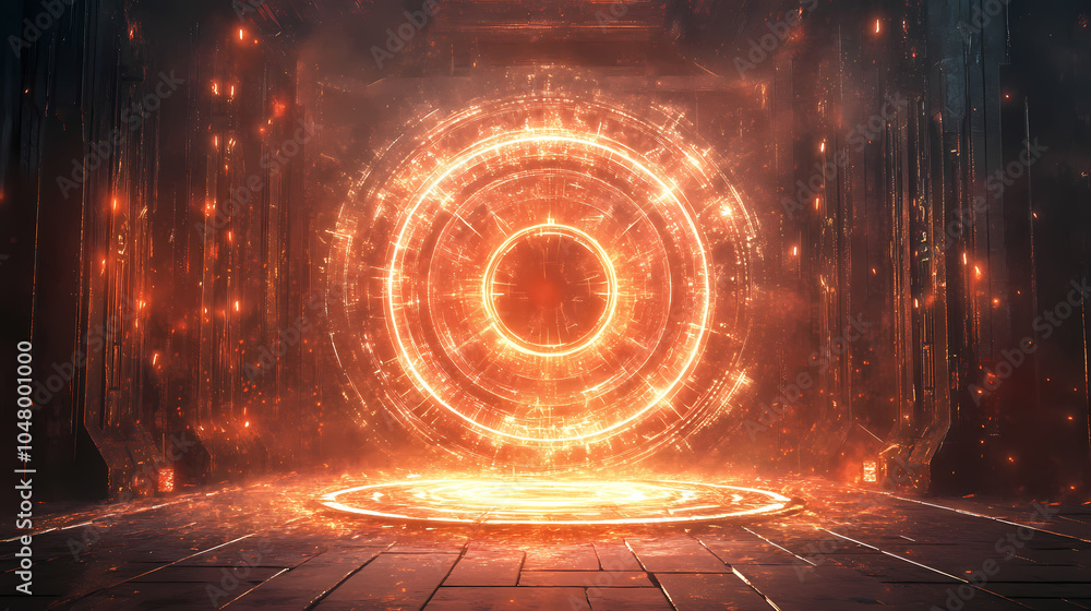 Ilustración de Stock Mystical portal chamber with arcane symbols and ...