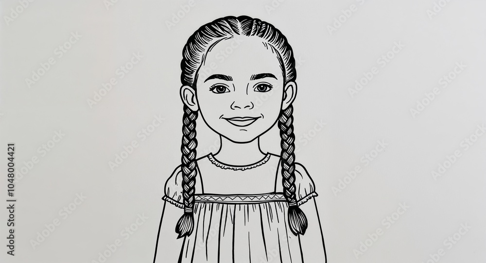 Hand drawing clipart of a girl with her hair in braids, wearing a ...