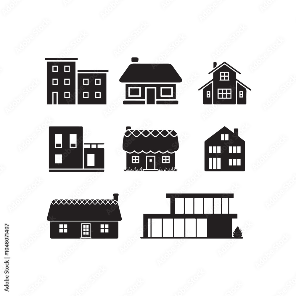 House icons set. Home icon collection. Real estate. Flat style houses symbols for apps and ...