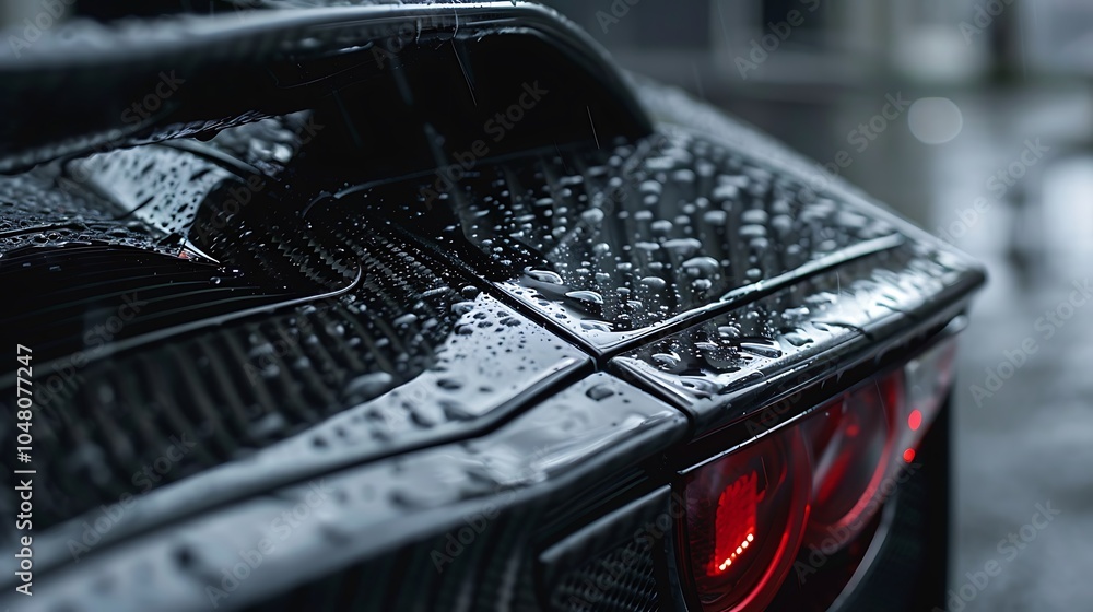 Carbon fiber splitter design glistening with morning dew Stock Photo ...