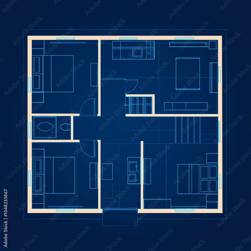 Detailed architectural blueprint showcasing a modern house design with ...