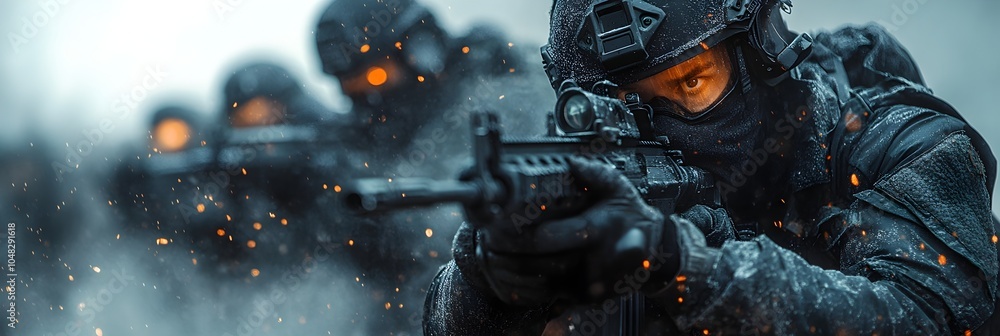 Heavily Armed Special Forces Soldier Engaging in Intense Combat During ...