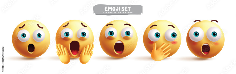 Emojis shock emoticon characters vector set. Emoji 3d character in sad, depressed, stress ...