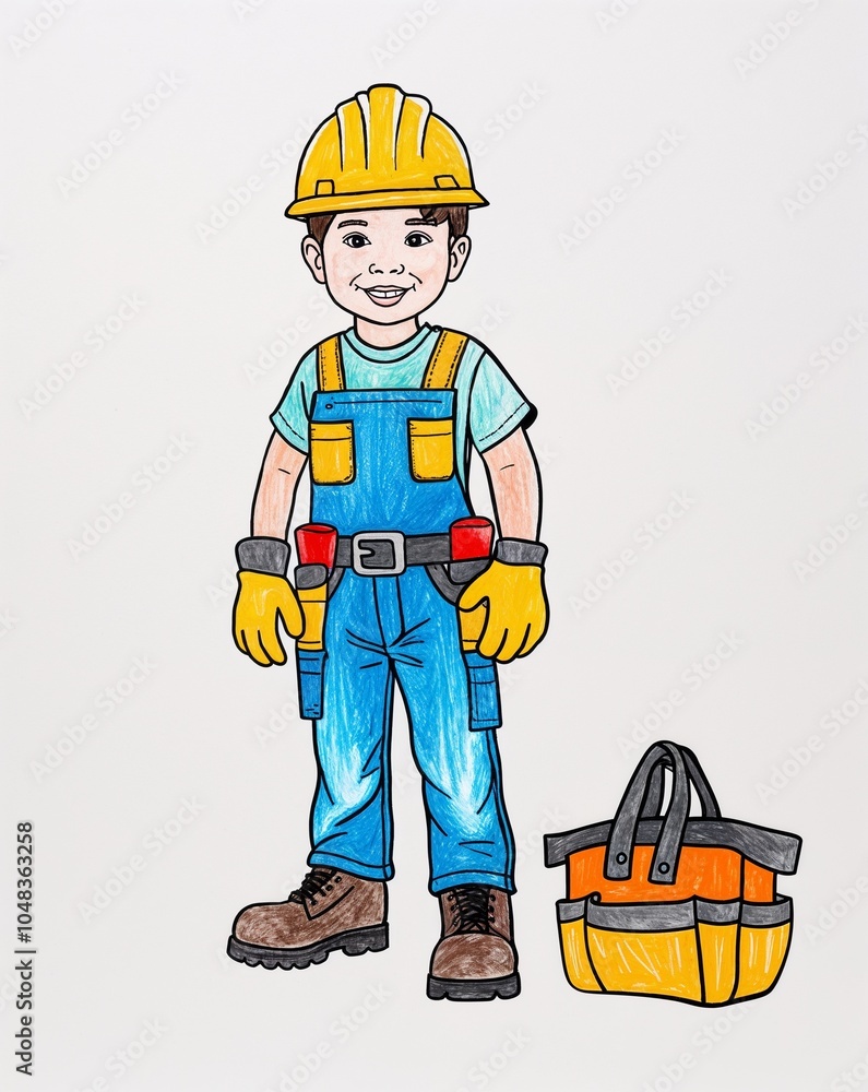 Hand drawing clipart of a boy construction worker with a hard hat and ...