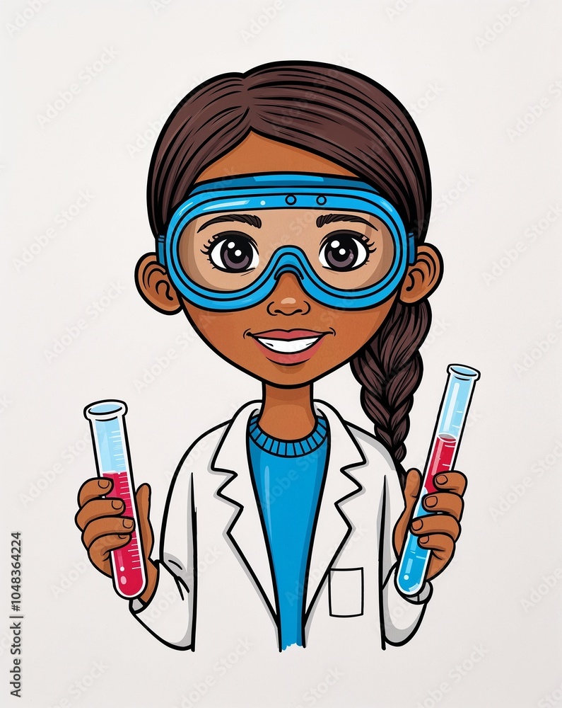 Hand drawing clipart of a girl scientist with safety goggles and test ...