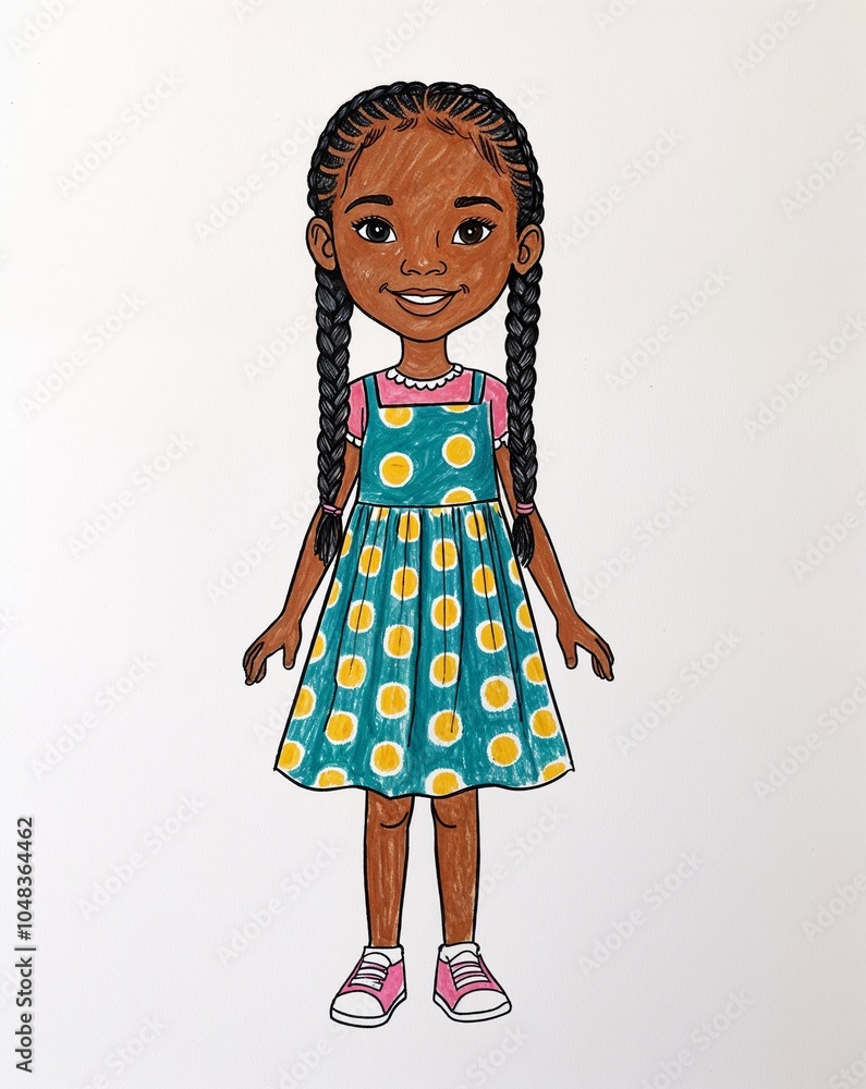 Hand drawing clipart of a girl with her hair in braids, wearing a ...