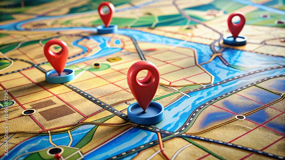 Continuous Travel Route Map with GPS Pin and Delivery Journey Outline ...