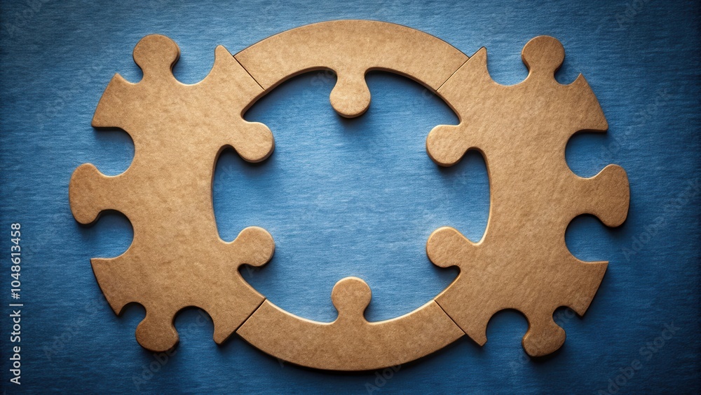 Puzzle pieces form a circle with a missing piece in the center ...