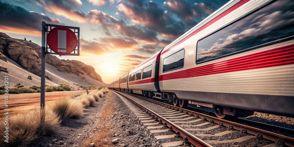 Surreal Fast Train Ride Animation Around Empty Sign in 3D Render for ...