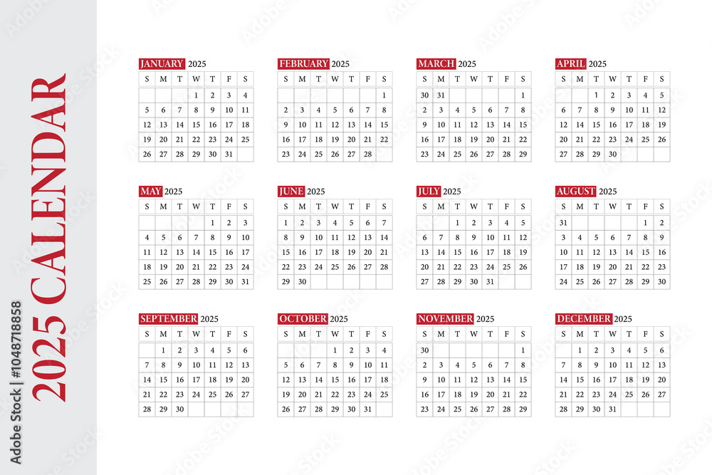 Calendar 2025, Calendar Set for 2025 year, Minimalist clean square ...