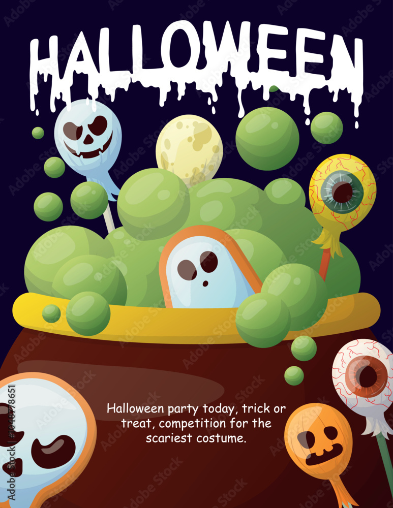 Halloween day poster or banner vector template. ghosts brewing a potion ...