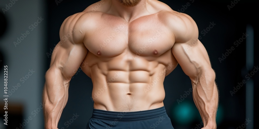 Muscular man showing off well-defined abs and biceps at a gym ...