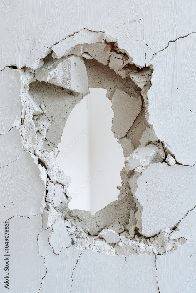 Large hole in a wall with a white background. The hole is large enough ...
