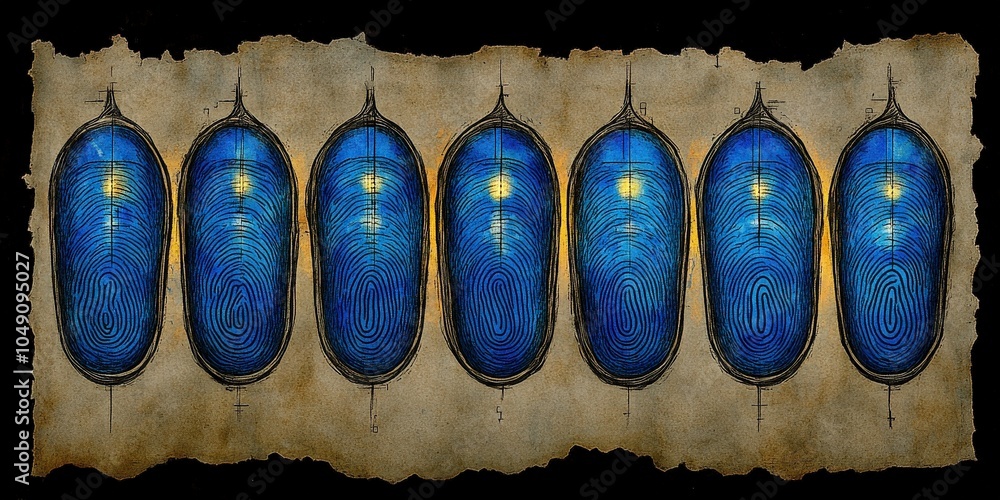 Enchanted Glowing Blue Runestones Aligned on Ancient Scroll Background ...