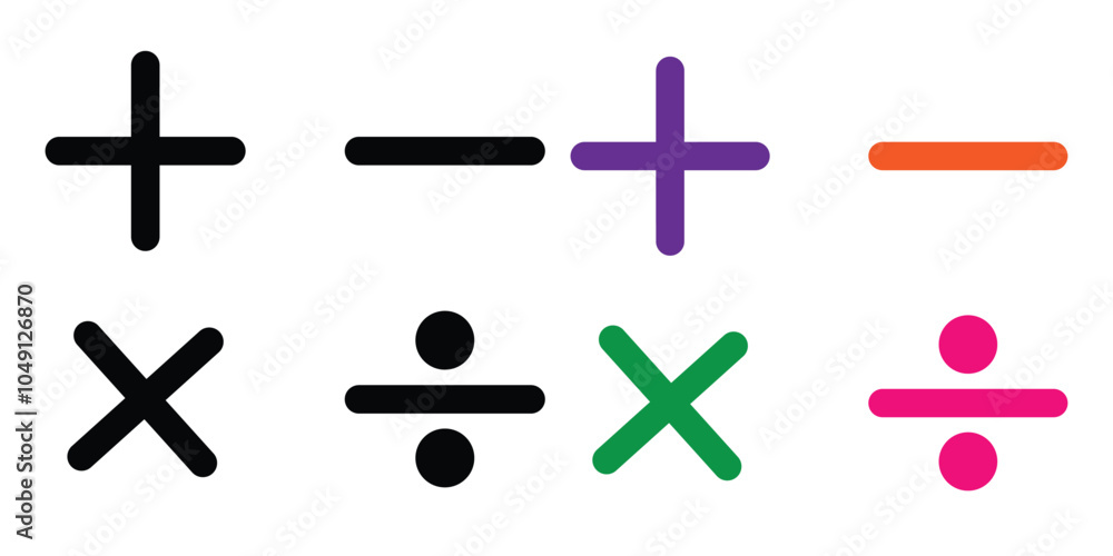 Mathematical Icon Set - Includes plus, minus, multiply, divide, equals ...