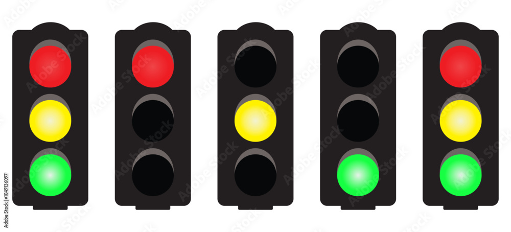 Traffic light, traffic light sequence vector. (Red, yellow, green ...
