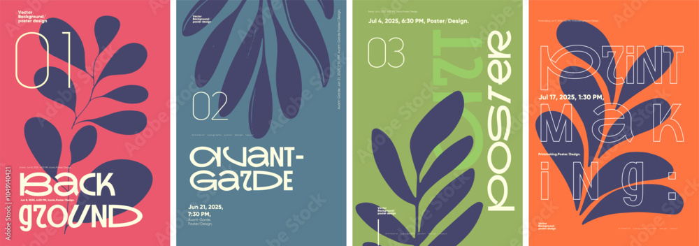 Modern poster set with bold typography and minimalist botanical ...