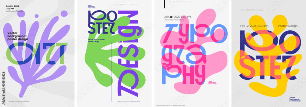 Bold and abstract poster set showcasing creative typography and vibrant ...