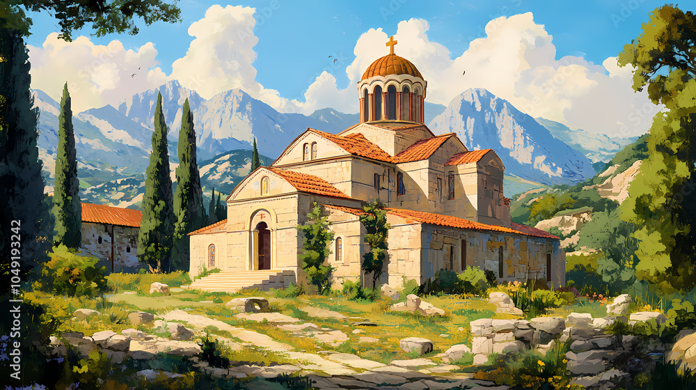 Ancient byzantine st nicholas church stands majestically amidst lush ...