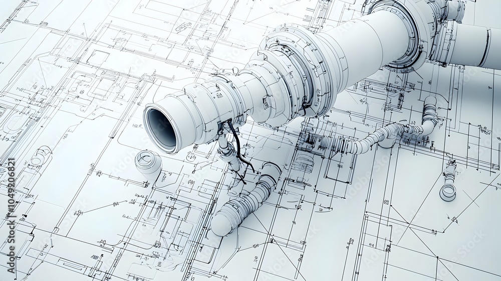 Detailed 3D render of PVC pipes fittings and joints in technical ...