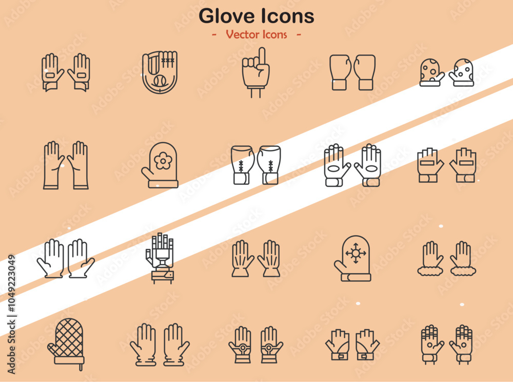 Icons showcasing various glove types and their uses in different fields ...