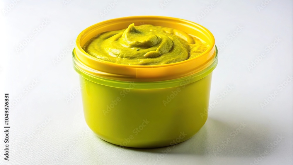 A green and yellow container filled with a thick, slimy mass that ...