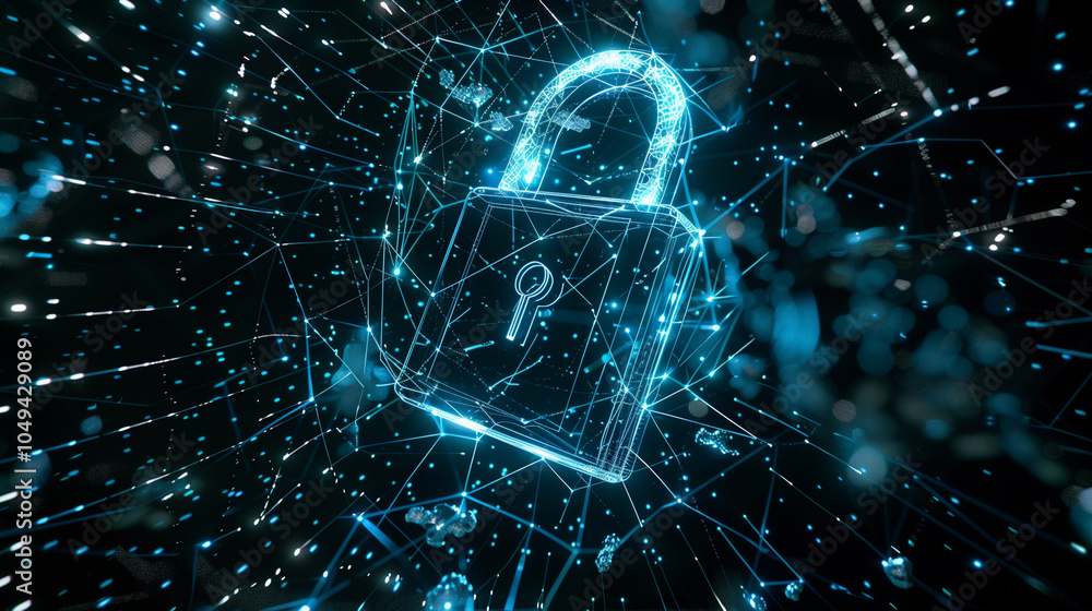 Digital Lock Made of Sparkling Particles Representing Cybersecurity and ...