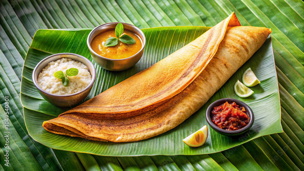 Delicious masala dosa served with coconut chutney and sambar ...