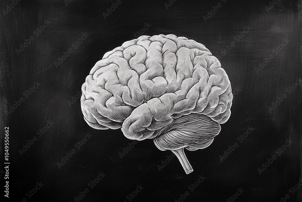 Ilustración de Stock Chalk drawing displays a detailed brain on a ...