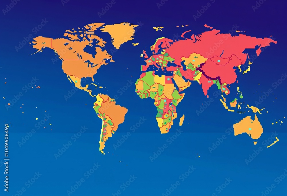 World Map with Pixel Art A map created using pixel art showcasin Stock ...