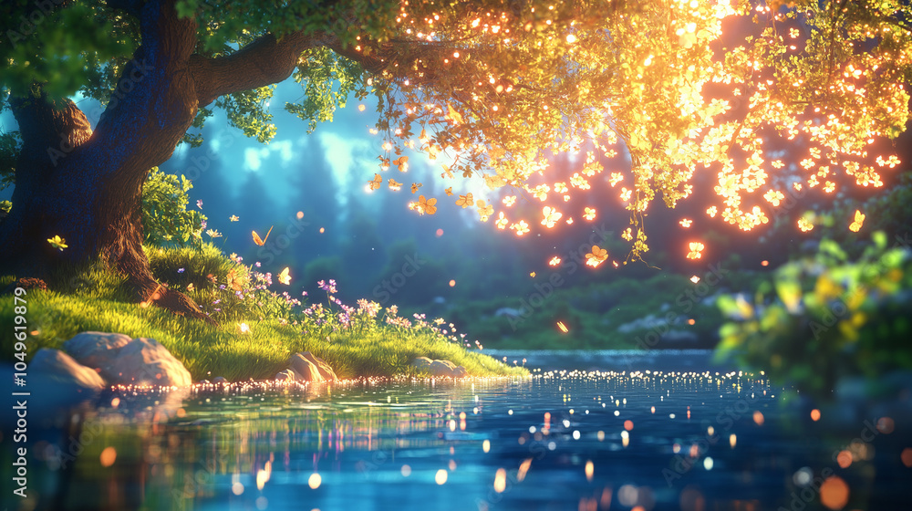 A fantastical scene from a detailed animation, featuring vibrant cel ...