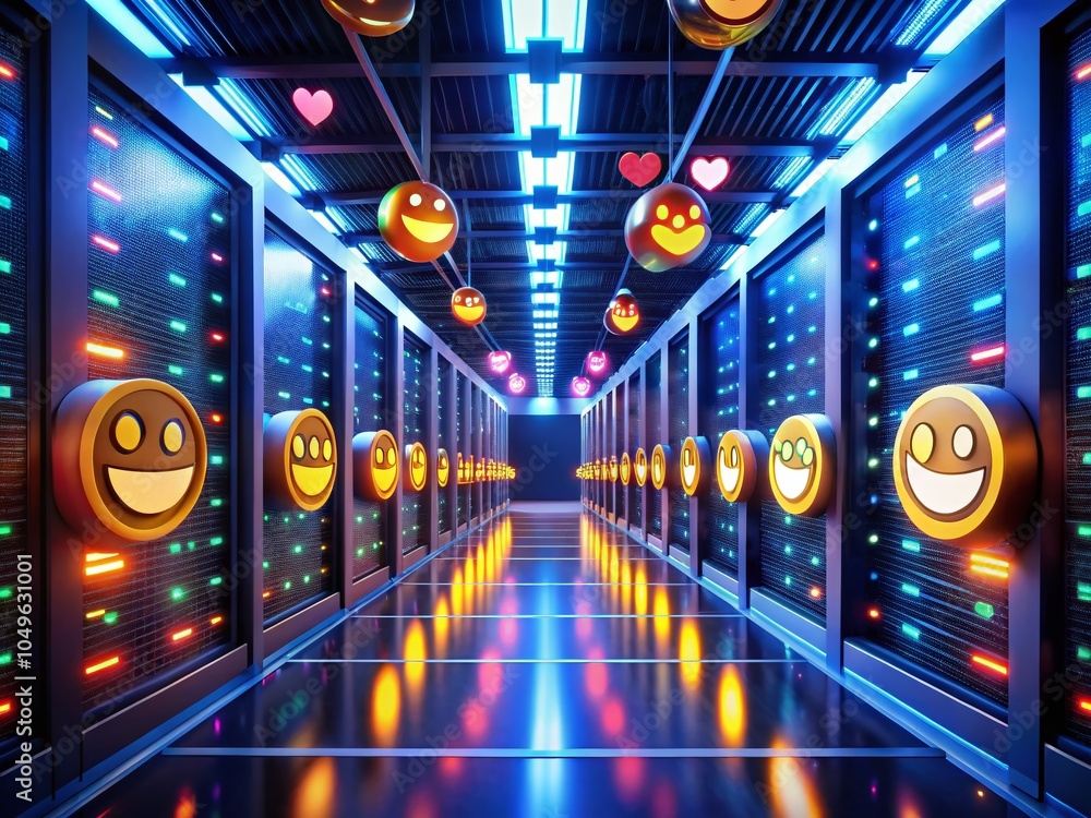 Surreal Social Media Symbols Flowing Through a Dynamic Data Center ...