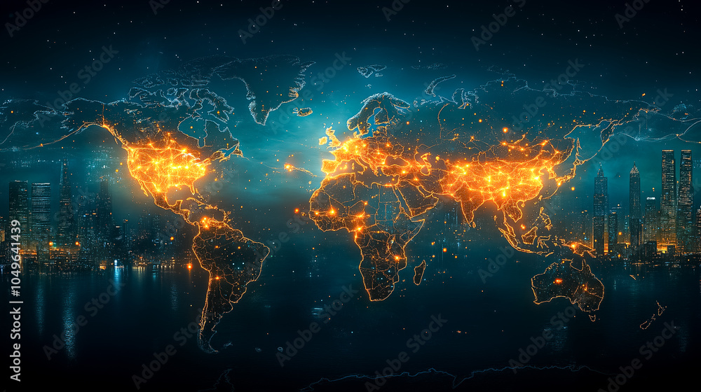 AI nodes highlight global connections, creating a digital map of ...