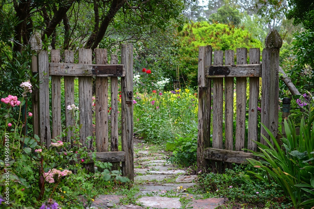An inviting wooden gate swings wide, welcoming visitors into a vibrant ...