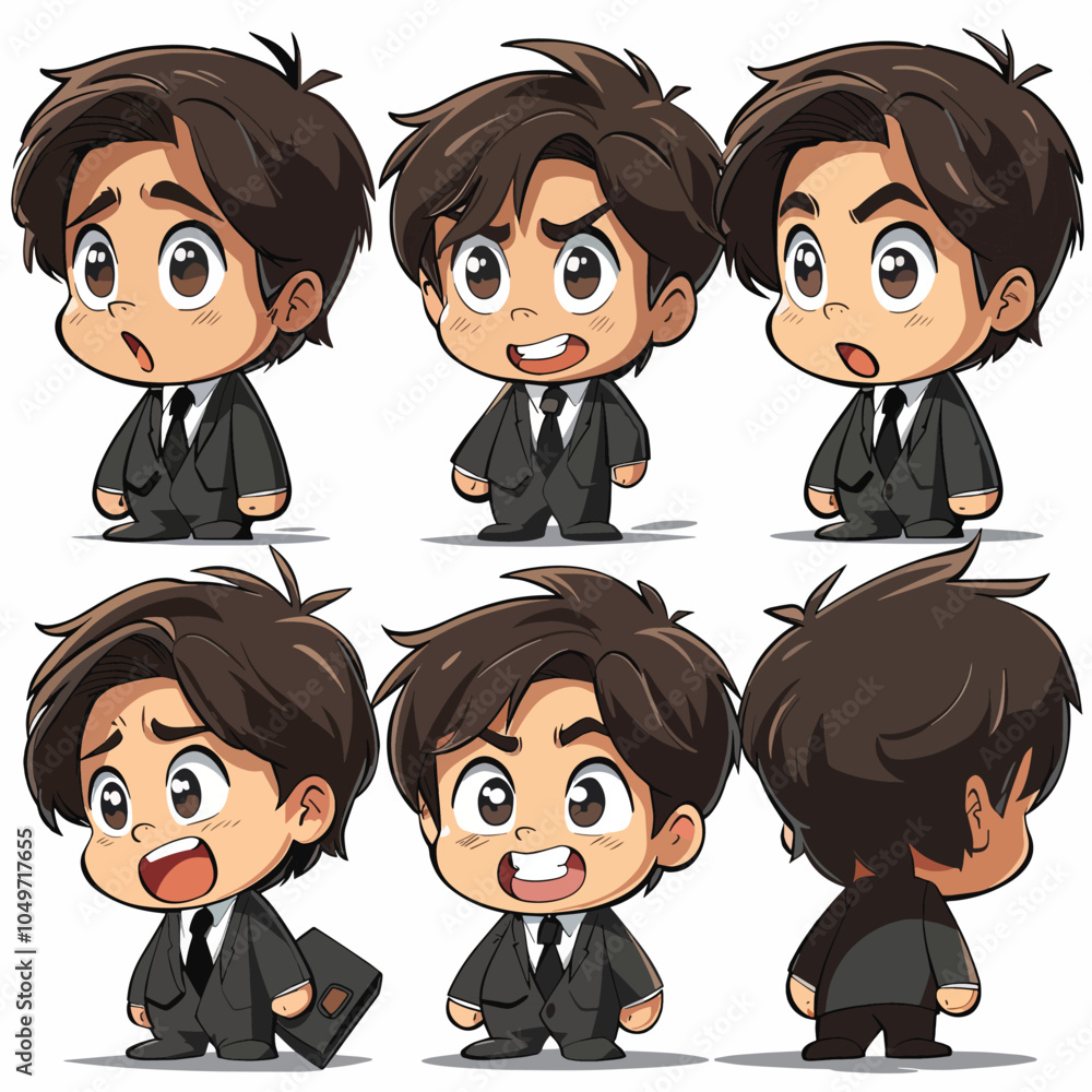Cute cartoon businessman character in different poses and emotions ...