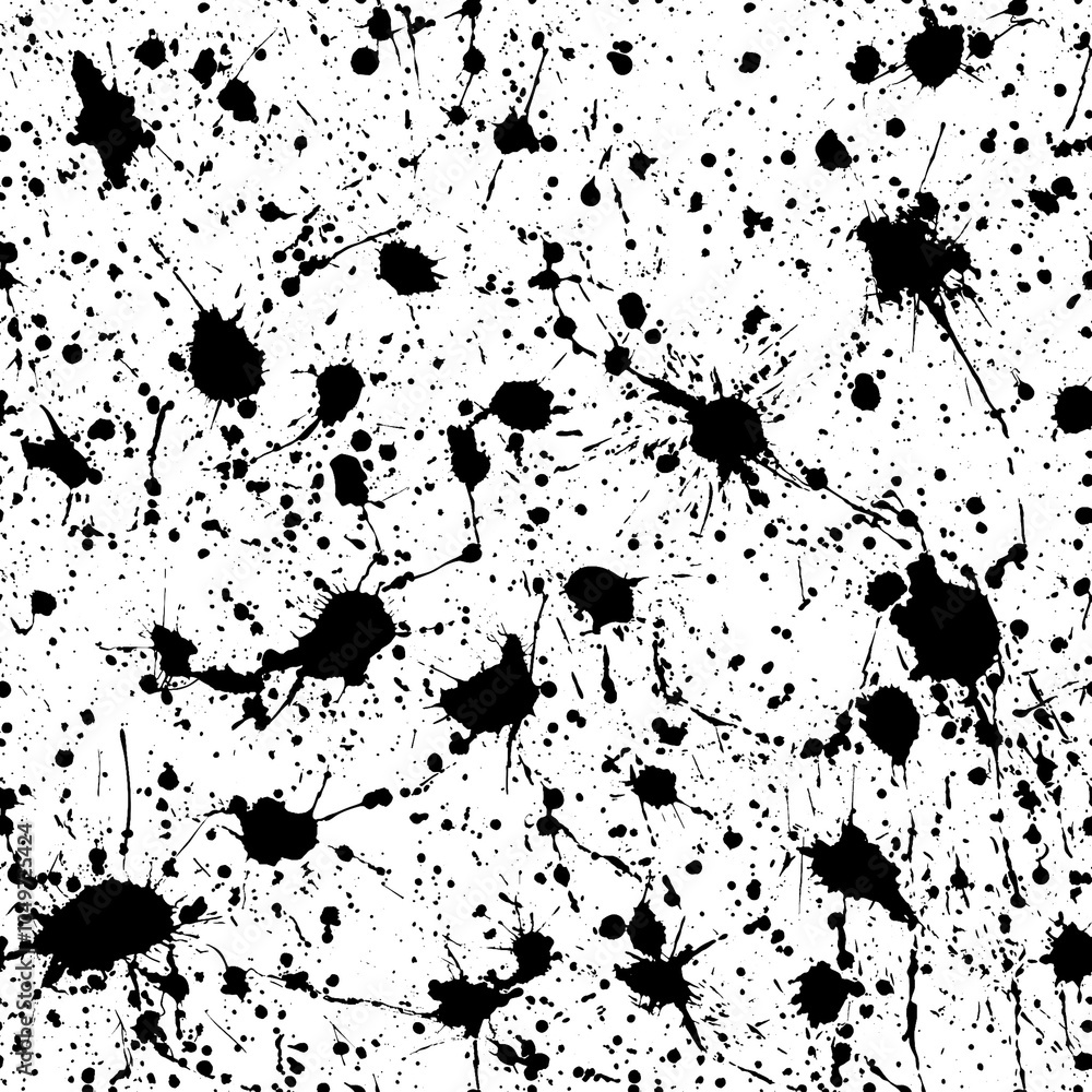 Seamless isolated randomly scattered black ink splatters. Abstract ...