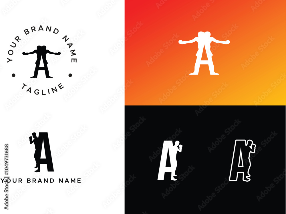 A boxer theme creative letter monogram and symbol round and circle ...