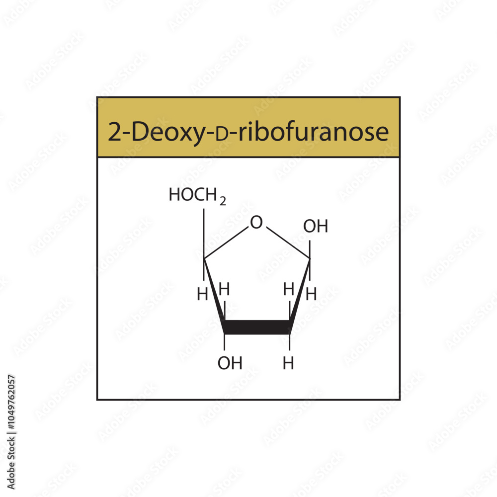 2-Deoxy-D-ribofuranose skeletal structure diagram.Sugar compound molecule scientific ...