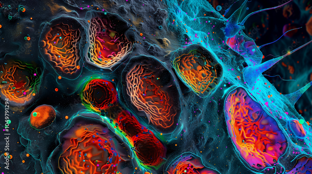 Microscopic view of a cell undergoing apoptosis, nucleus shrinking and ...