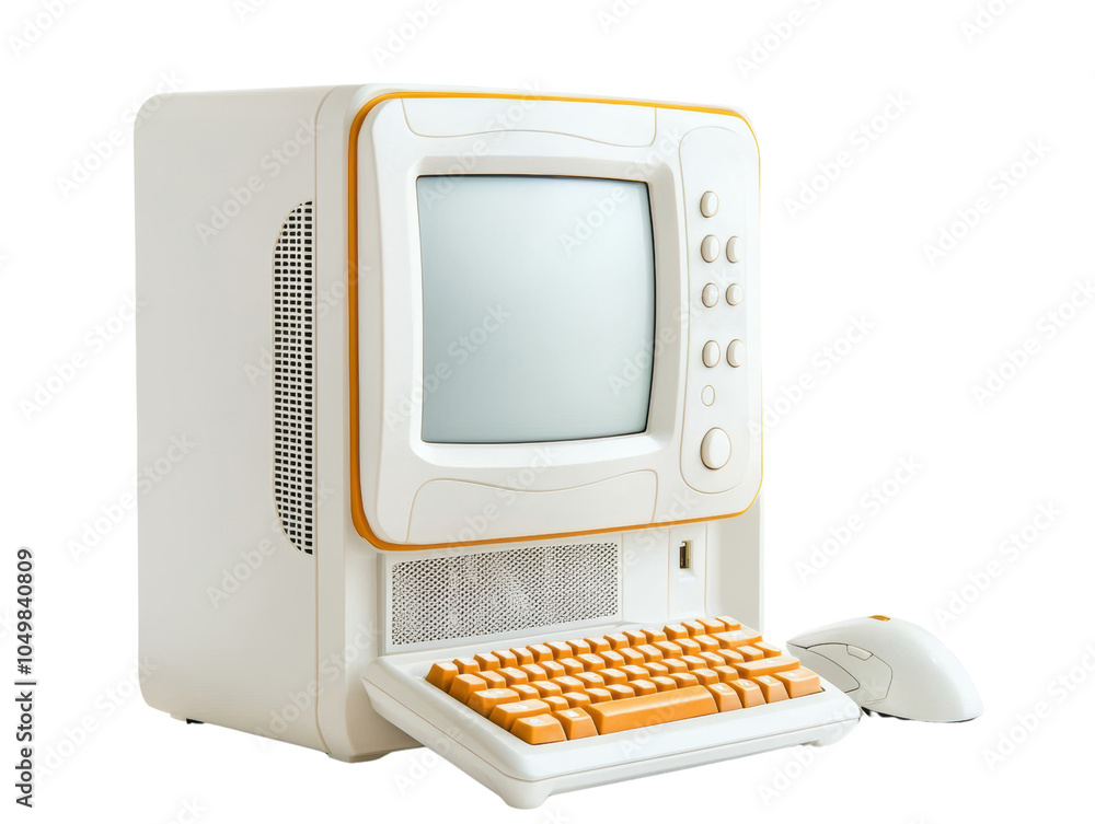 Vintage Desktop Computer: A classic, retro computer with a white and ...