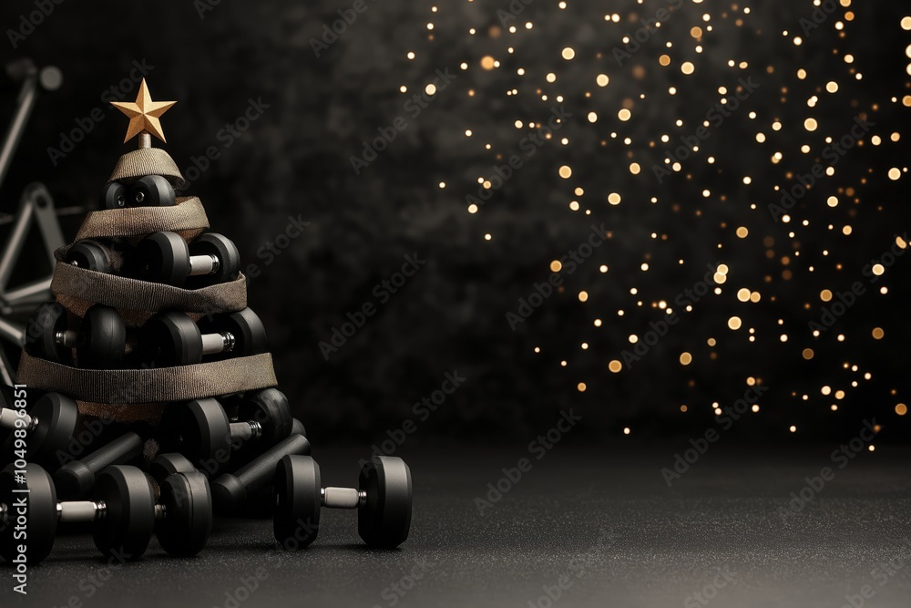 Foto A creative Christmas tree made of stacked dumbbells wrapped with ...
